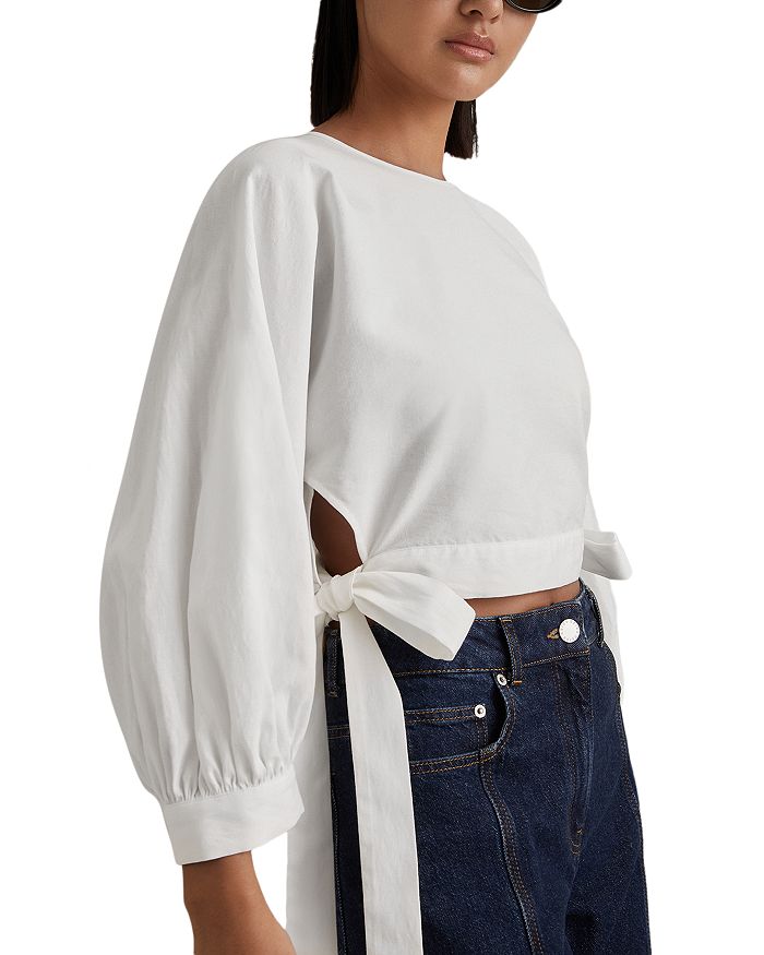 REISS Immy Balloon Sleeve Tied Crop Top | Bloomingdale's