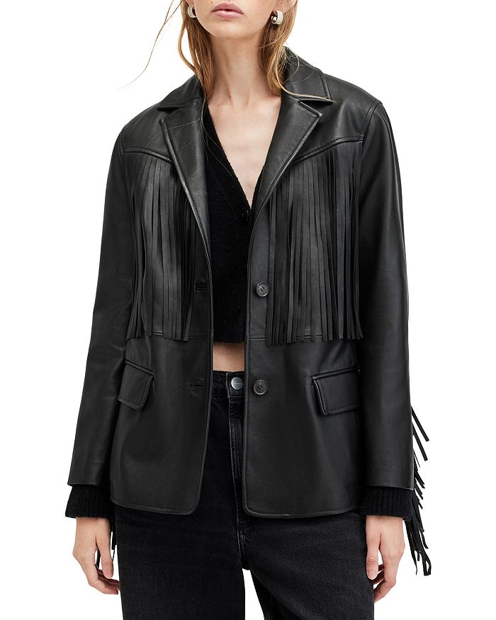 ALLSAINTS Corinna Leather Fringe Blazer | Bloomingdale's