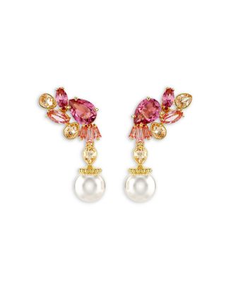 Swarovski Gema Sakura Imitation Pearl & Crystal Mixed Cut Drop Earrings ...