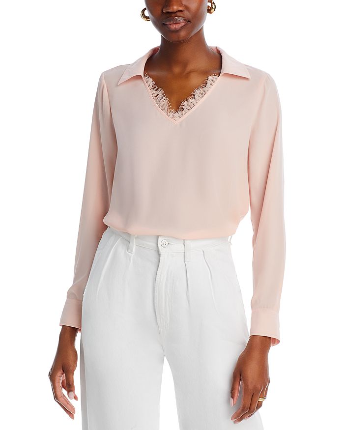 Single Thread Lace Trim Collared Blouse | Bloomingdale's