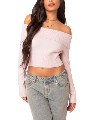 Edikted Minnie Cropped Fold Over Knit Top | Bloomingdale's