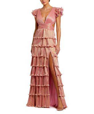 Click here for Mac Duggal Ruffle Tiered Criss Cross Lace Up Gown prices