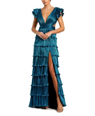 Click here for Mac Duggal Ruffle Tiered Criss Cross Lace Up Gown prices