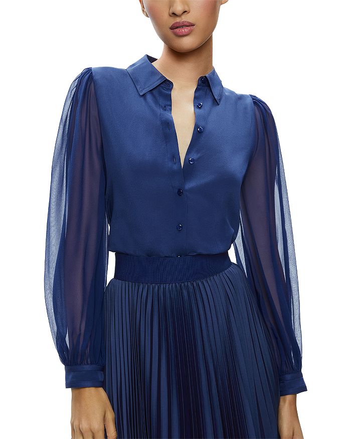Alice and Olivia Roanne Blouson Sleeve Silk Blouse | Bloomingdale's