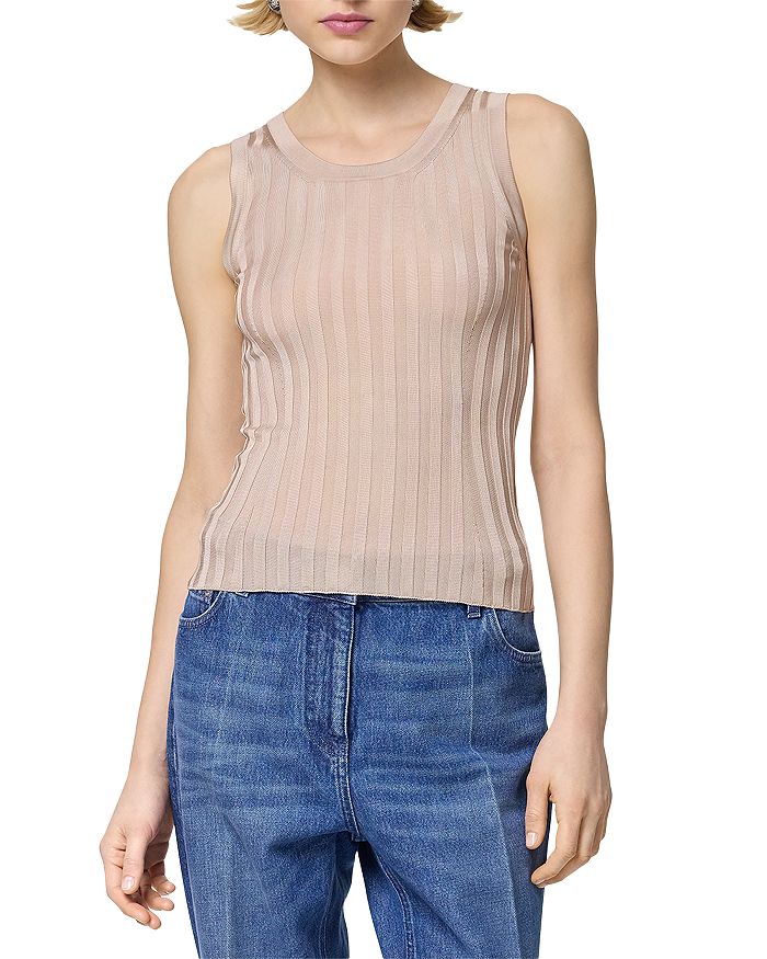 Versace Fine Ribbed Semi Sheer Top | Bloomingdale's