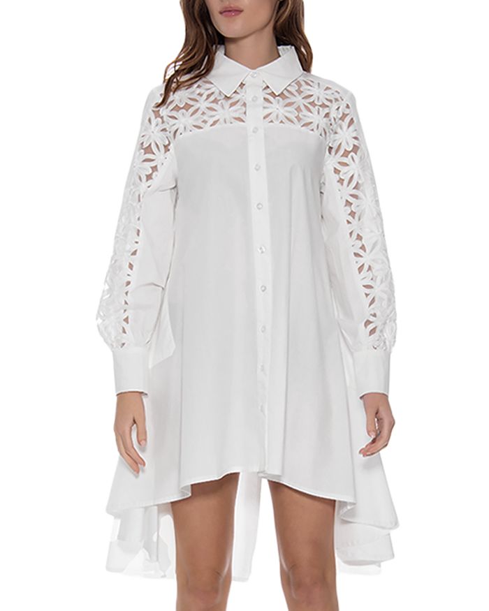 Gracia Lace Trim Button Front High Low Shirt | Bloomingdale's