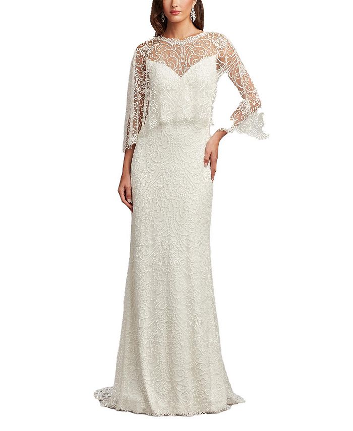 Tadashi Shoji Eagen Draped Overlay Embroidered Gown | Bloomingdale's