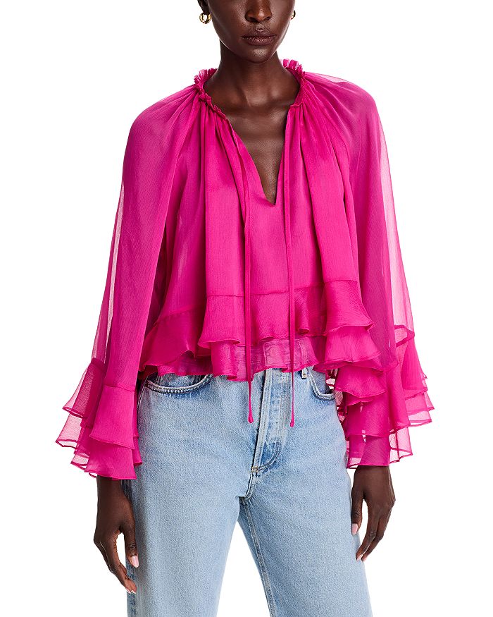 AQUA Ruffled Long Sleeve Blouse - Exclusive | Bloomingdale's