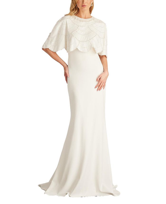 Tadashi Shoji Reba Embellished Cape Overlay Bridal Gown | Bloomingdale's