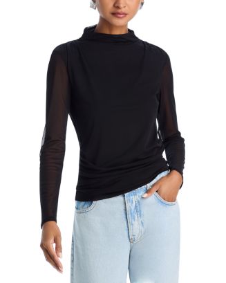 AQUA Mesh Ruched Top - Exclusive | Bloomingdale's