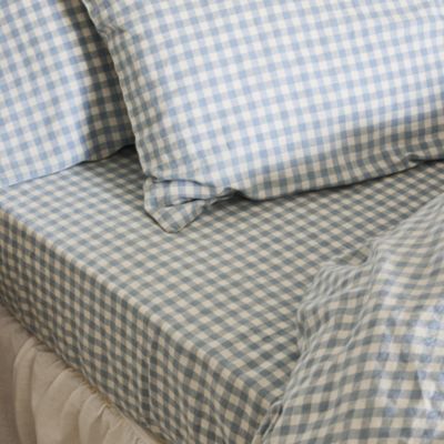 Click here for Piglet in Bed Gingham Linen Blend Fitted Sheet  Ca... prices