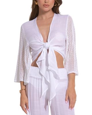 Click here for Elan Tie Front Crochet Sleeve Top prices
