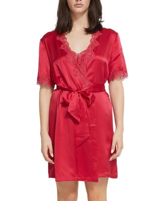 Click here for Ginia Silk Short Wrap Gown with Lace Trim Robe prices