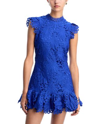 Aqua Mock Neck Lace Shift Dress - Exclusive