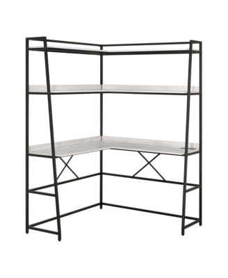 Furniture of America Dwen Steel Base 2-Shelf Corner Writing Desk with Usb Port and Power Outlet