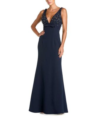 Click here for Mac Duggal Crepe Sleeveless Beaded V Neck Gown wit... prices
