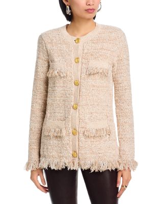 Click here for LAgence Kastoria Fringe Trim Cardigan Sweater prices
