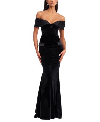 Click here for Miss Circle Qamra Velvet Off Shoulder Mermaid Maxi... prices