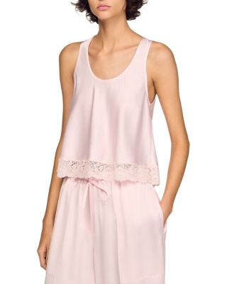 Click here for Sandro Satin Top with Lace Trim prices