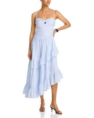 Click here for Aqua Stripe Ruffle Asymmetrical Midi Dress - Exclu... prices