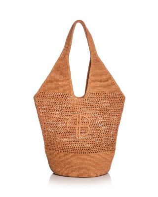 Click here for Anine Bing Leah Small Logo Raffia Hobo Bag prices