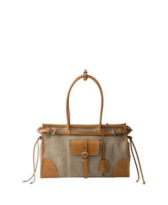 Click here for Prada Bonnie Linen And Leather Tote Bag prices