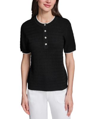 Click here for Karl Lagerfeld Paris Short Sleeve Button Front Swe... prices