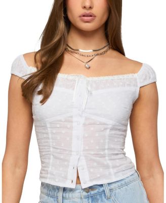Click here for Edikted Laura Off Shoulder Dotted Cotton Top prices