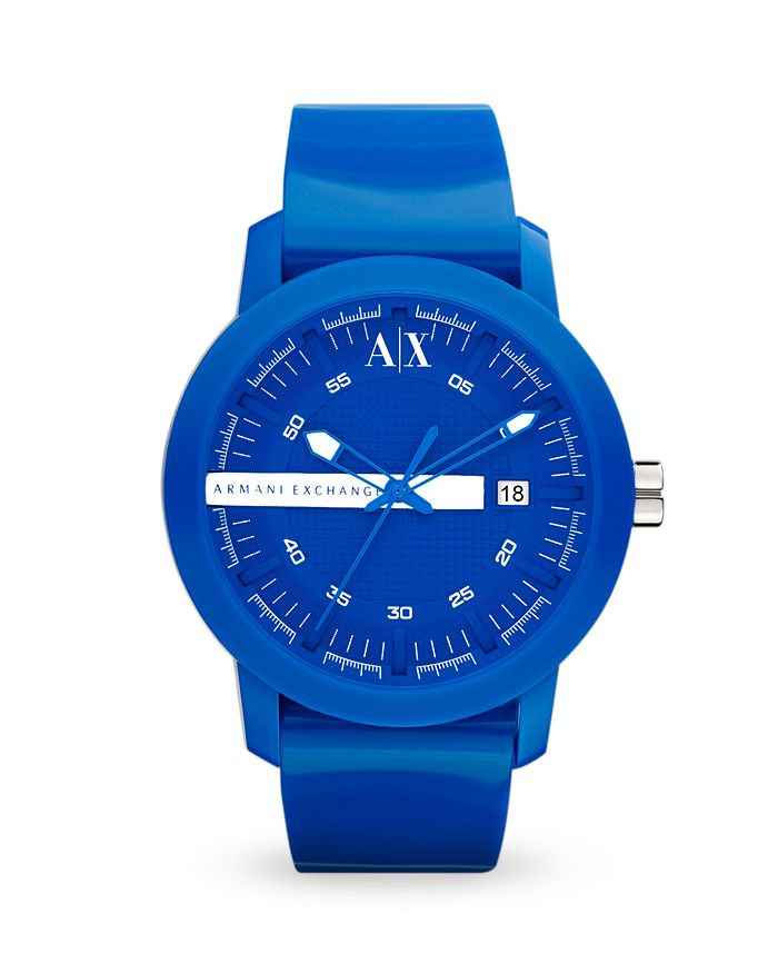 A|X Armani Exchange Armani Exchange Blue Rubber Watch, 44mm ...