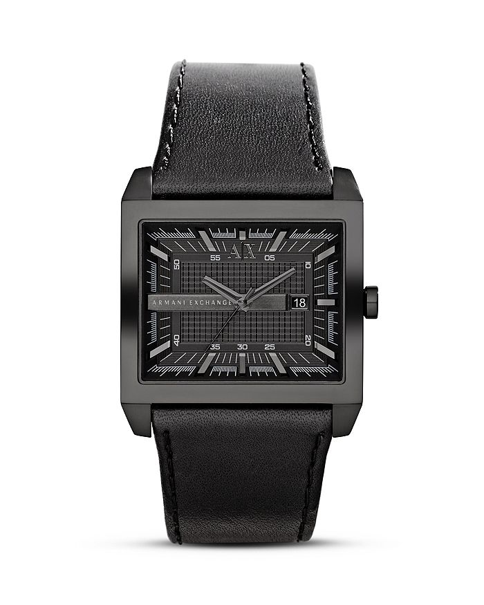 A|X Armani Exchange Armani Exchange Rectangle Leather Watch, 43mm ...