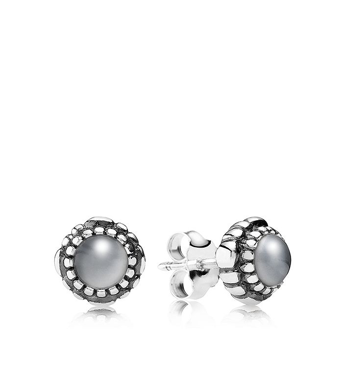 Pandora Earrings - Sterling Silver & Gray Moonstone Birthday Blooms ...