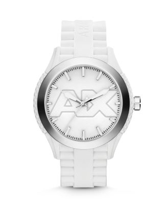 A|X Armani Exchange Armani Exchange White Silicone Watch, 47mm ...