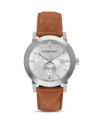 Burberry Leather Check Strap Watch, 42mm | Bloomingdale's