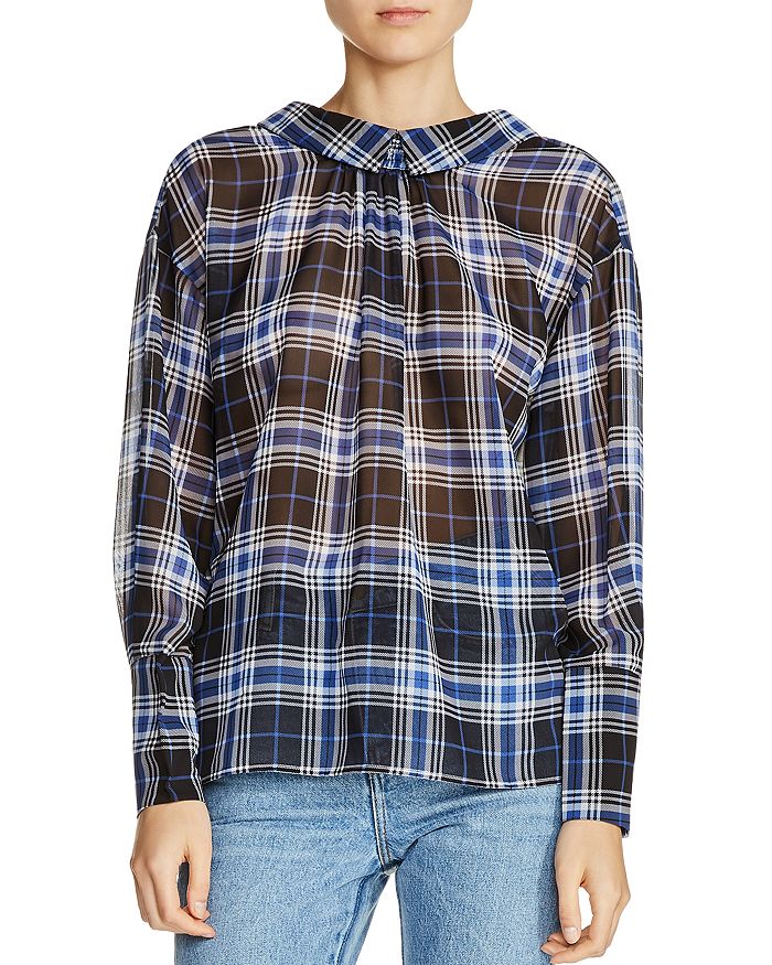 Maje Lancha Ruched Plaid Top | Bloomingdale's