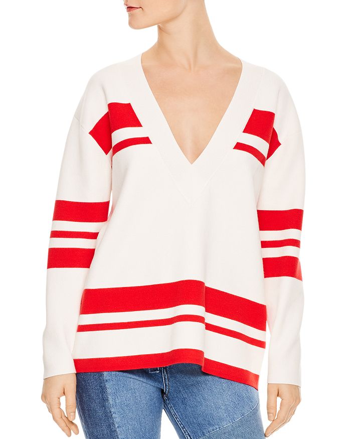 Sandro Polvo Striped V-Neck Sweater | Bloomingdale's