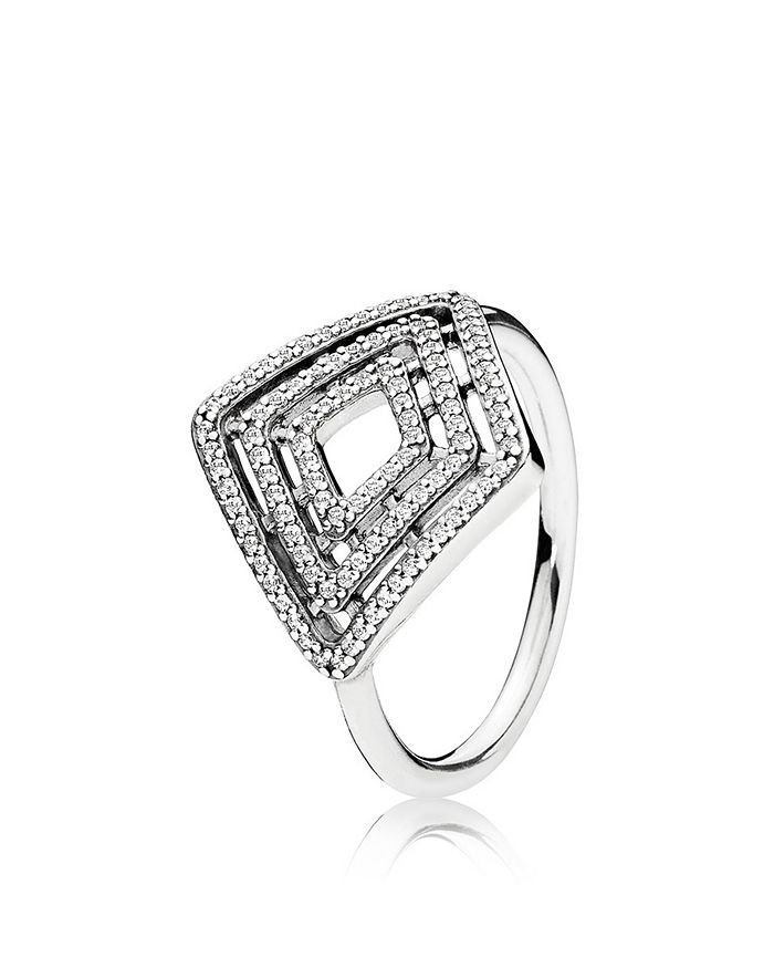 Pandora Sterling Silver & Cubic Zirconia Geometric Lines Statement Ring ...