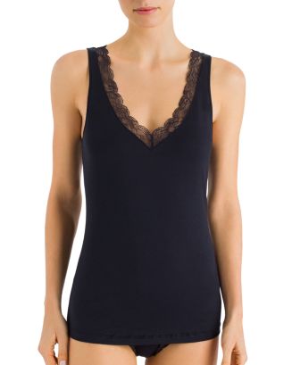 Hanro Cotton Lace V-Neck Tank | Bloomingdale's Women