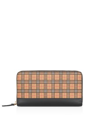 Burberry Small-Scale Check Leather Zip-Around Wallet | Bloomingdale's