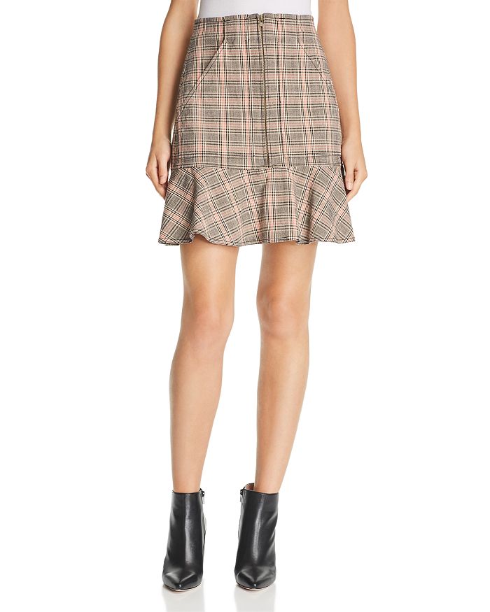 Rebecca Taylor La Vie Plaid Ruffled Mini Skirt In Pink Sand | ModeSens