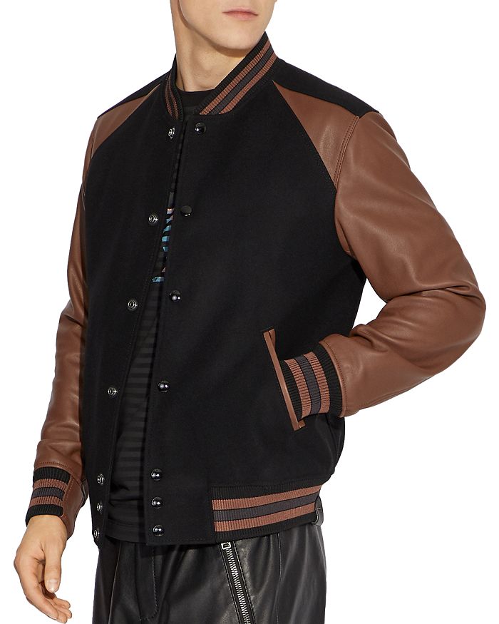 COACH Mixed-Media Color-Block Varsity Jacket | Bloomingdale's