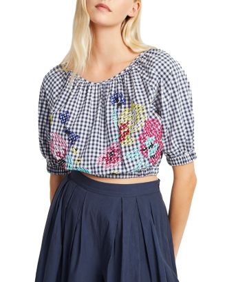 FRENCH CONNECTION Lavande Gingham & Floral Cropped Top | Bloomingdale's