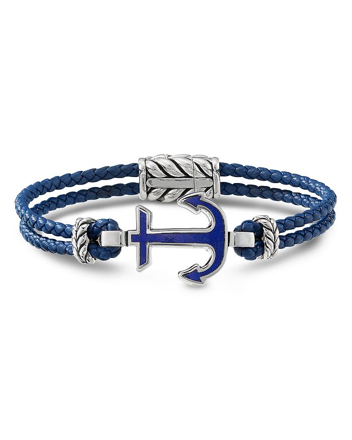 David Yurman Sterling Silver & Leather Maritime Anchor Station Bracelet ...