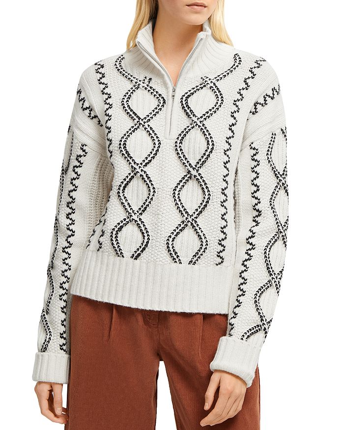FRENCH CONNECTION Susa Cable Knits Zip-Front Sweater | Bloomingdale's