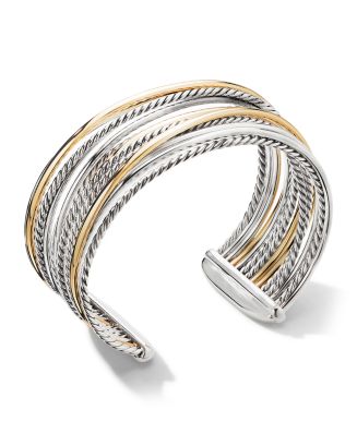 David Yurman Sterling Silver & 18K Yellow Gold Crossover Wide Cuff ...