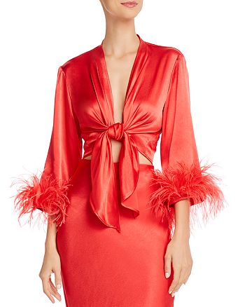 Rezek Studio Tie-Front Feather-Trim Top | Bloomingdale's