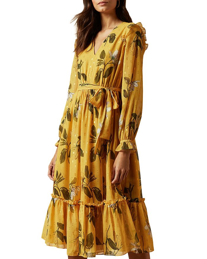 Ted Baker Ruffled Floral Print Midi Dress | Bloomingdale's