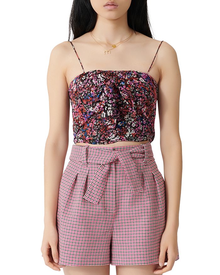 Maje Floral Print Sleeveless Silk Crop Top | Bloomingdale's