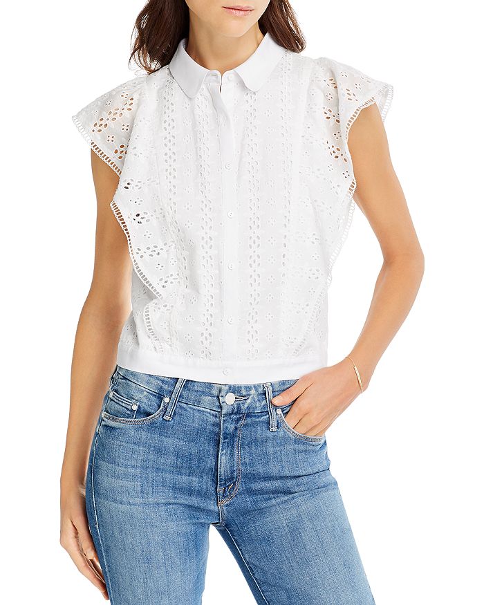 AQUA Flutter-Sleeve Eyelet Blouse - 100% Exclusive | Bloomingdale's