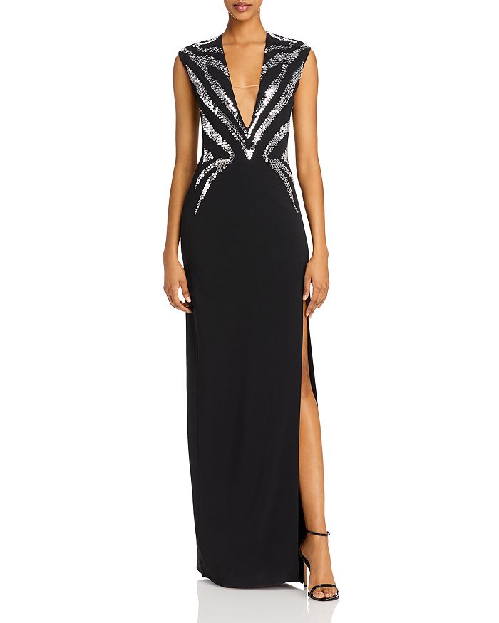 David Koma Zebra-Motif V-Neck Gown | Bloomingdale's