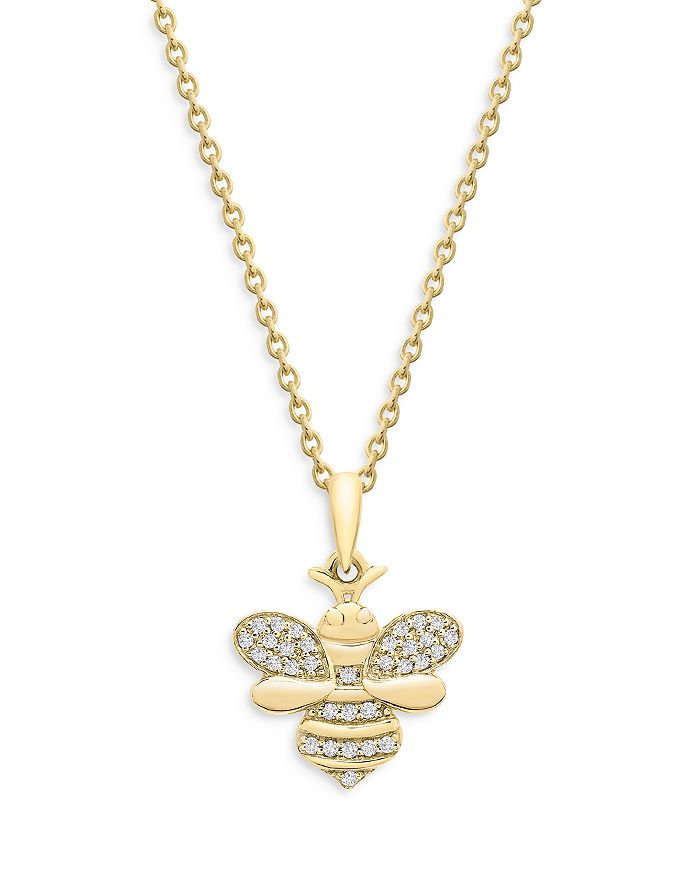 Bloomingdale's Diamond Bee Pendant Necklace in 14K Yellow Gold, 0.10 ct ...